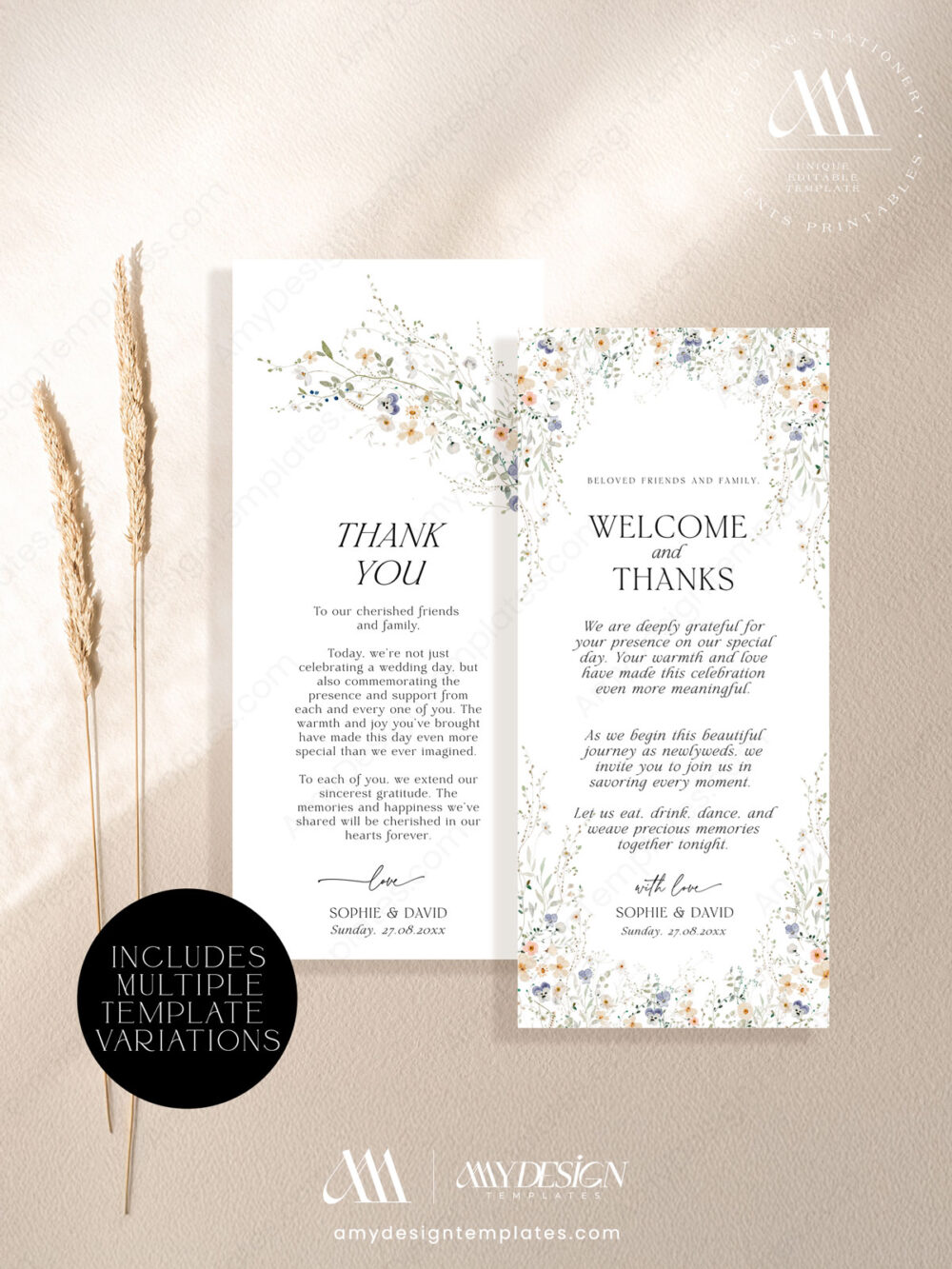 Printable Menu Thank You Template | Wildflower Wedding Napkin Menu ...