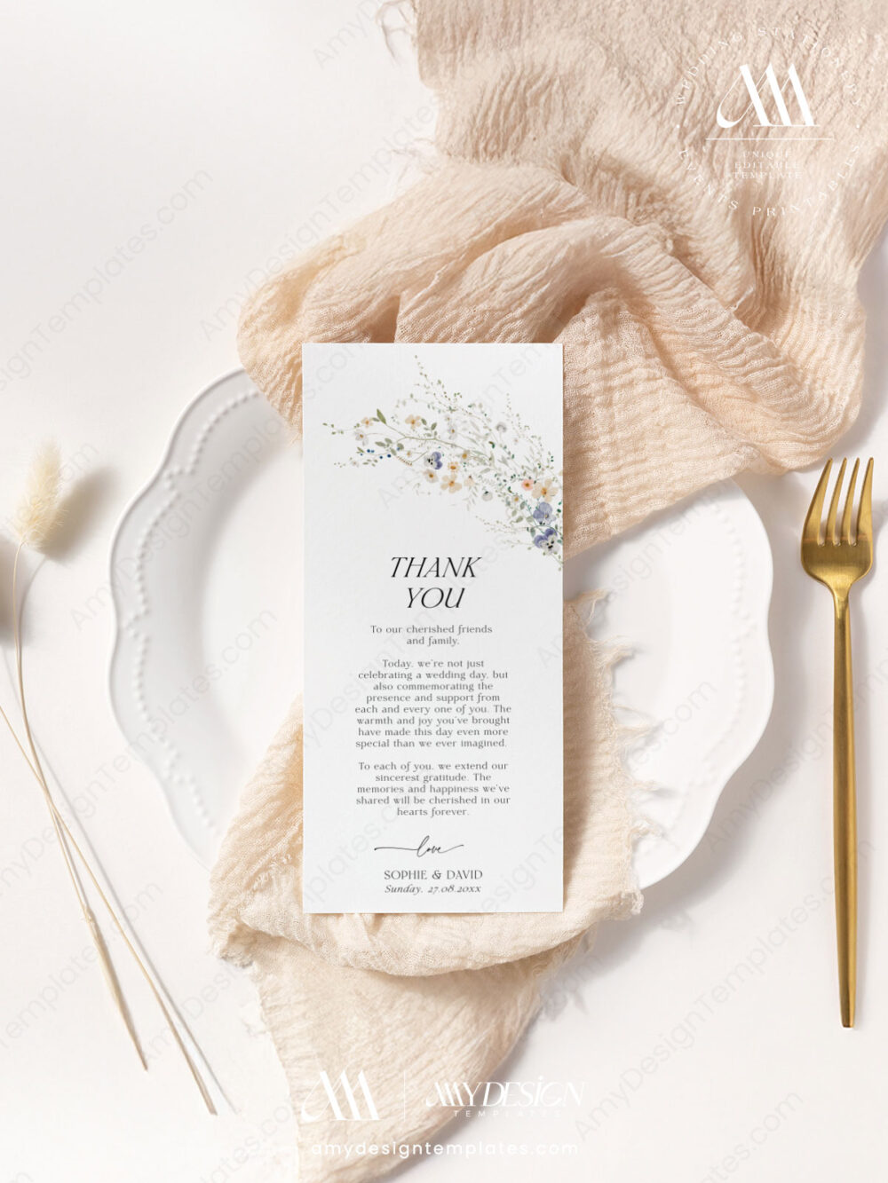 Printable Menu Thank You Template | Wildflower Wedding Napkin Menu ...