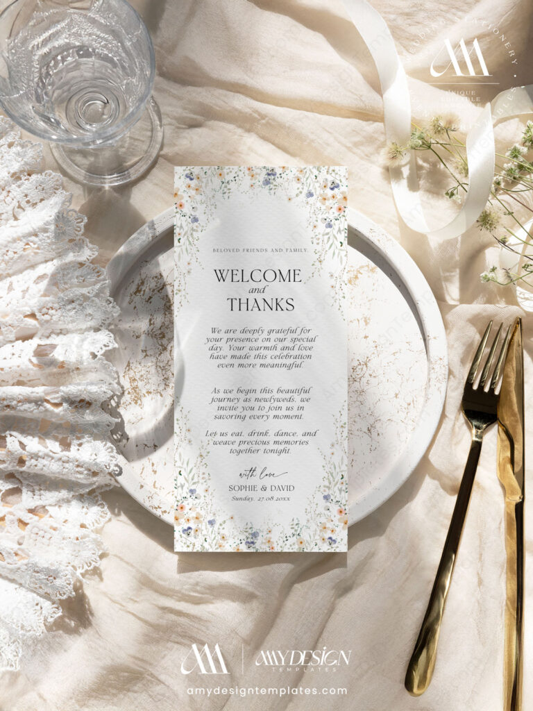 Printable Menu Thank You Template | Wildflower Wedding Napkin Menu ...