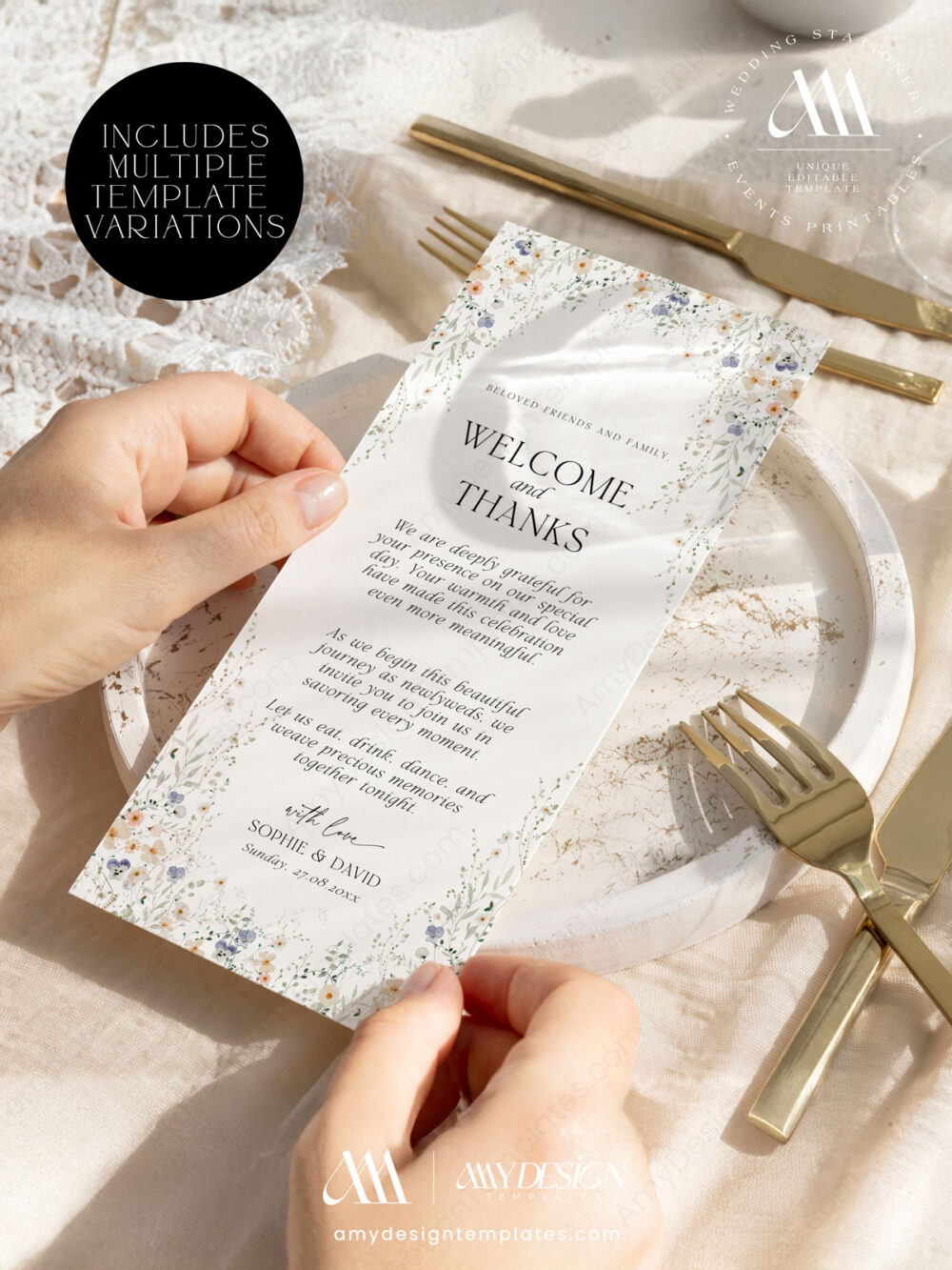 Printable Menu Thank You Template | Wildflower Wedding Napkin Menu ...