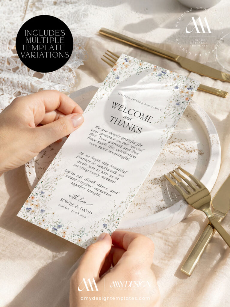 Printable Menu Thank You Template | Wildflower Wedding Napkin Menu ...