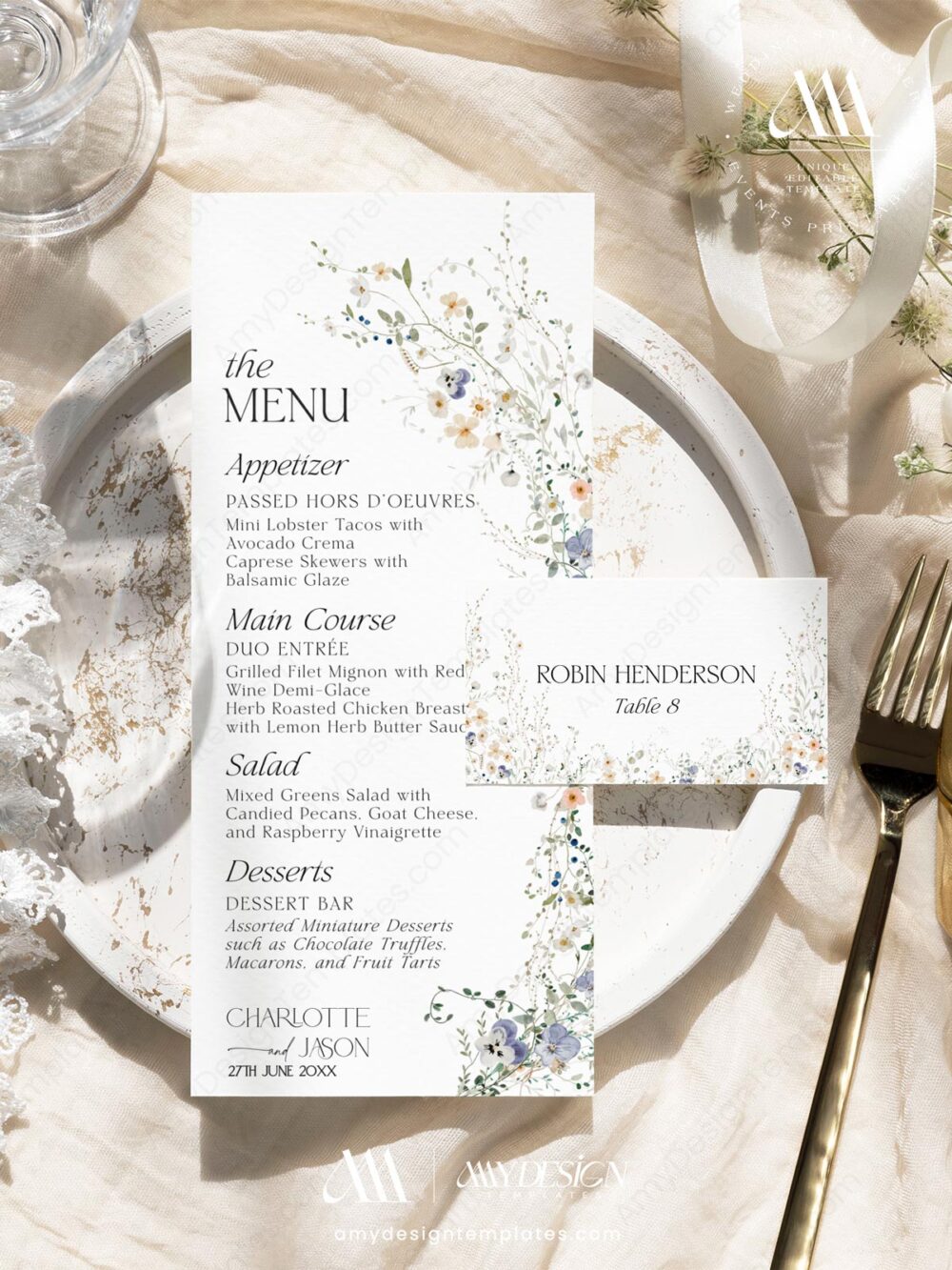 Whimsical Menu Template | Personalized Wedding Menu Printable | Dinner ...