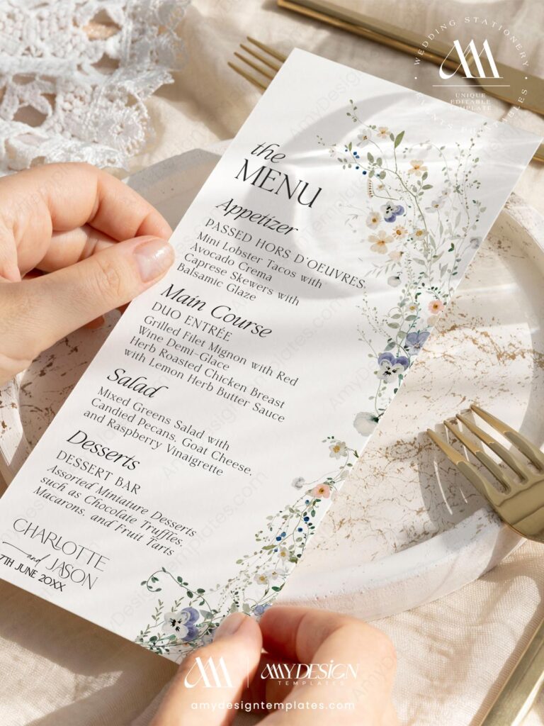 Printable Menu Thank You Template | Wildflower Wedding Napkin Menu ...