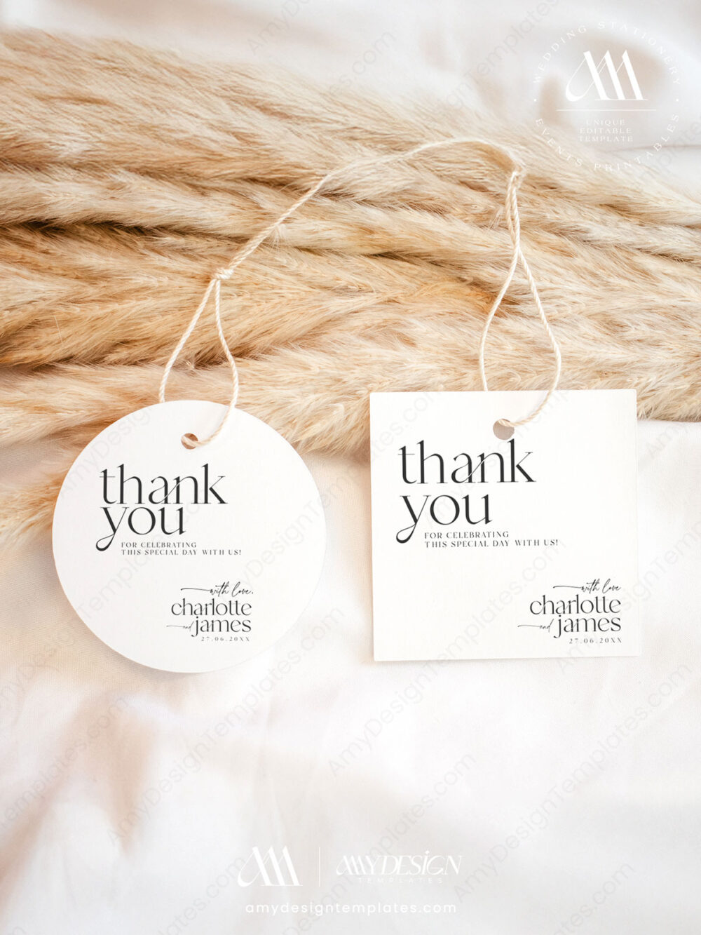 Modern Thank You Tags Editable Printable Template | Minimalist Wedding ...