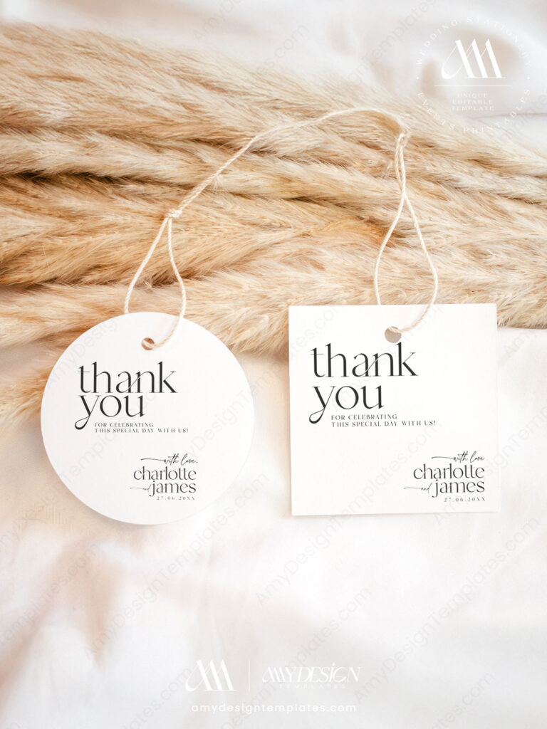Modern Thank You Tags Editable Printable Template | Minimalist Wedding ...