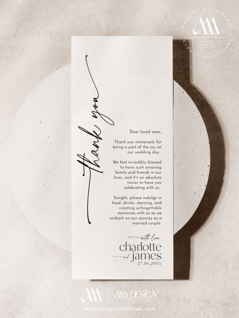 Printable Menu Thank You Place Card Template | Place Setting Menu Card ...