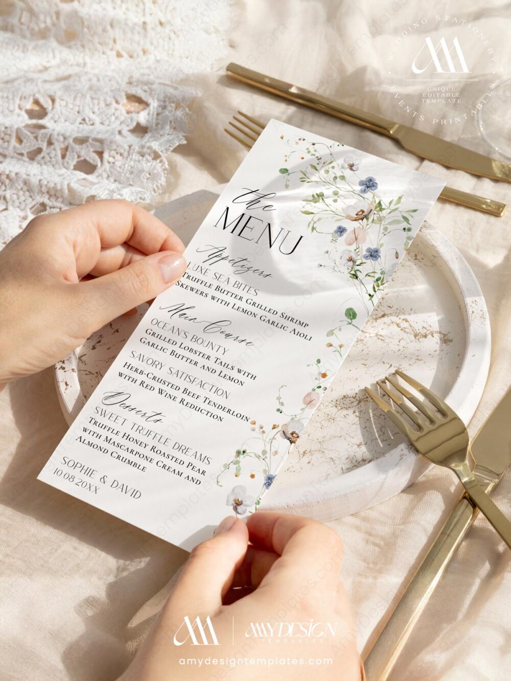 Whimsical Wedding Menu Template | Dinner Menu Cards | Elegant Wedding ...