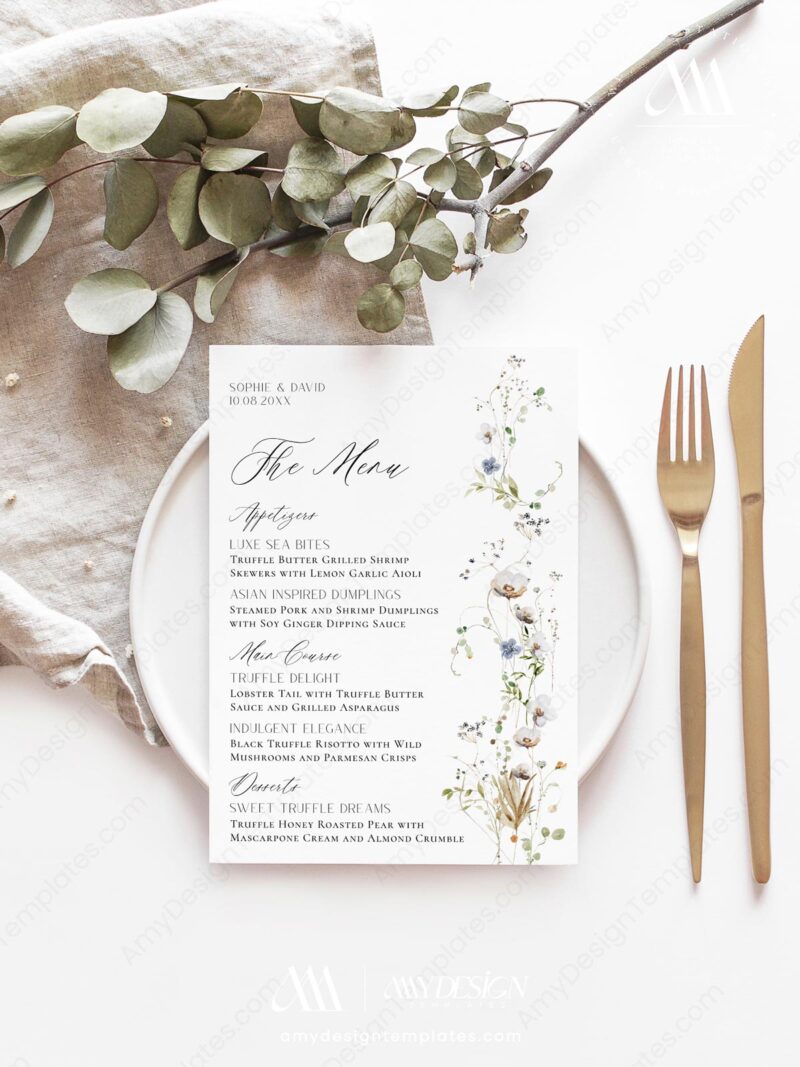 Elegant Menu Template Printable | Botanical Wedding Menus | Modern ...