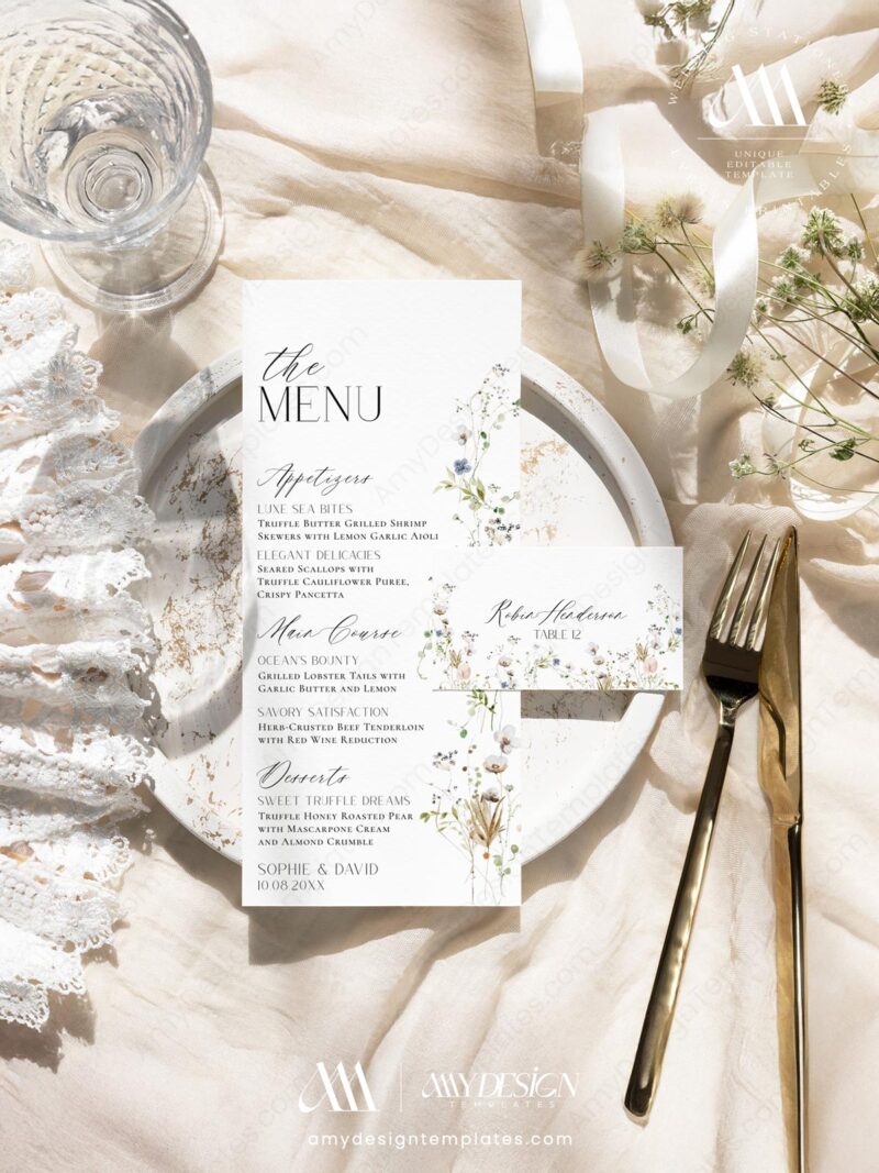 Elegant Menu Template Printable | Botanical Wedding Menus | Modern ...