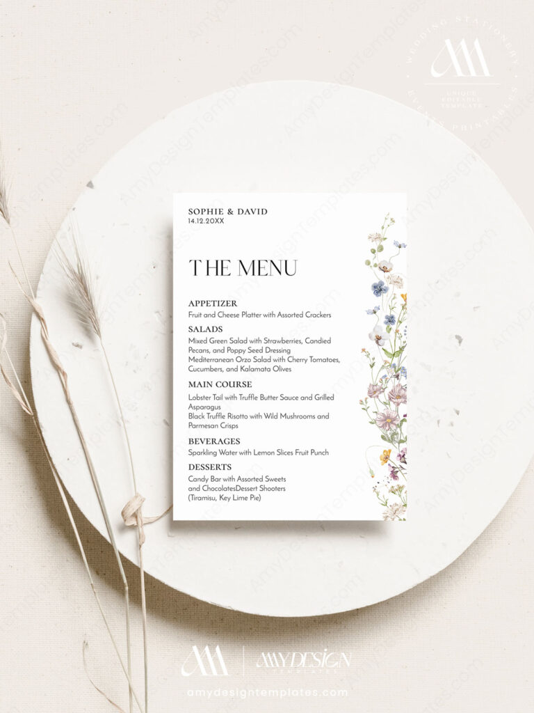 Printable Menu Thank You Place Card Download | Wildflower Thank You ...