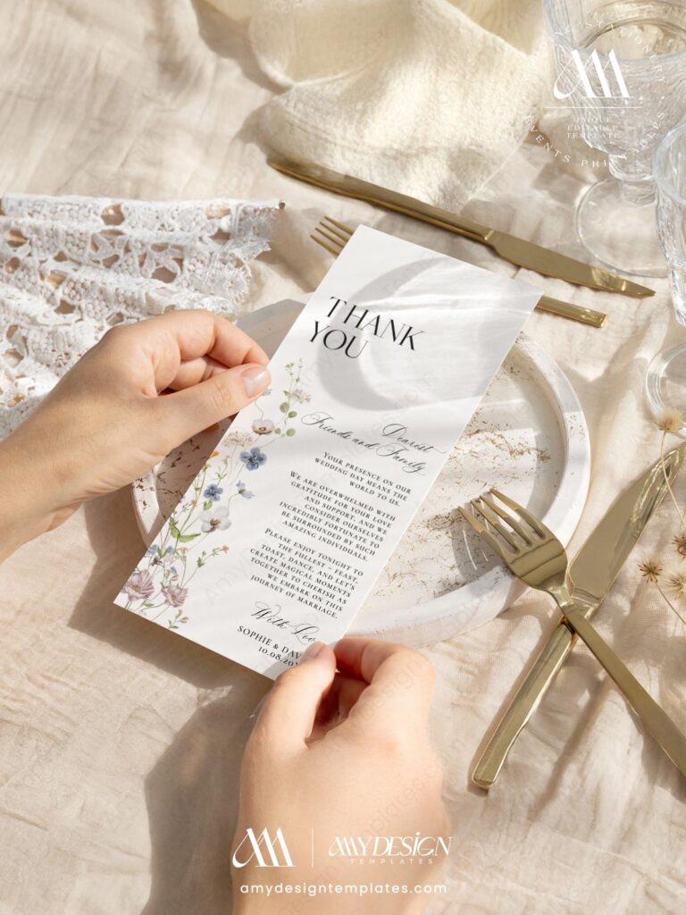 Printable Menu Thank You Place Card Download | Wildflower Thank You ...