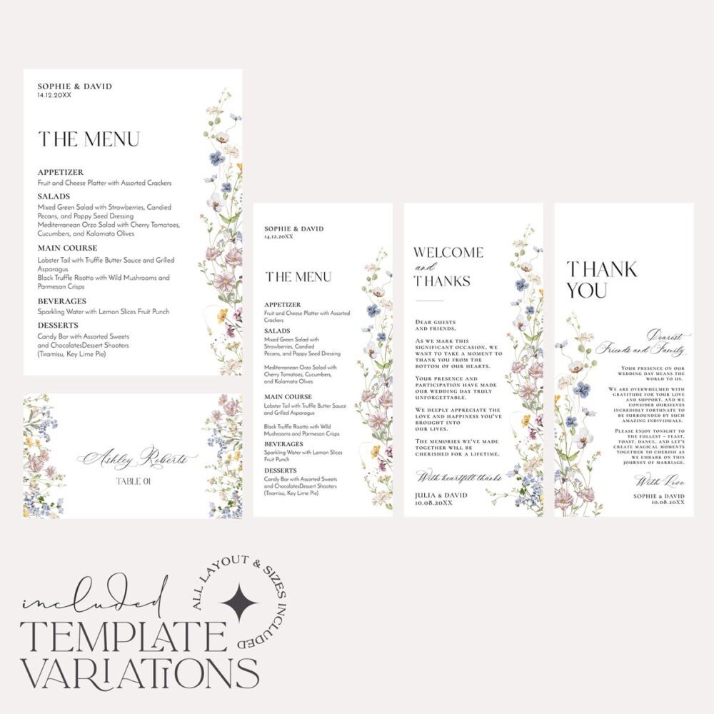 Printable Menu Thank You Place Card Download | Wildflower Thank You ...