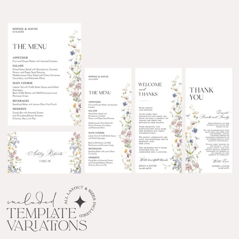 Printable Menu Thank You Place Card Download | Wildflower Thank You ...