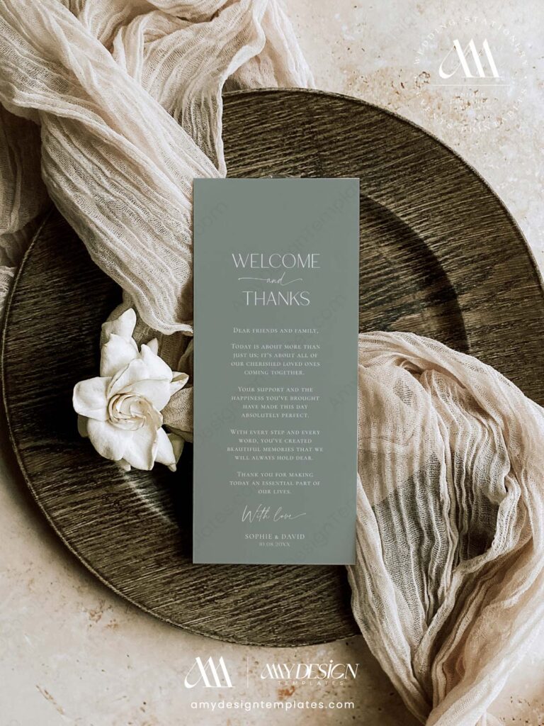 Sage Green Menu Thank You Place Card Printable | Menu Thank You Napkin ...