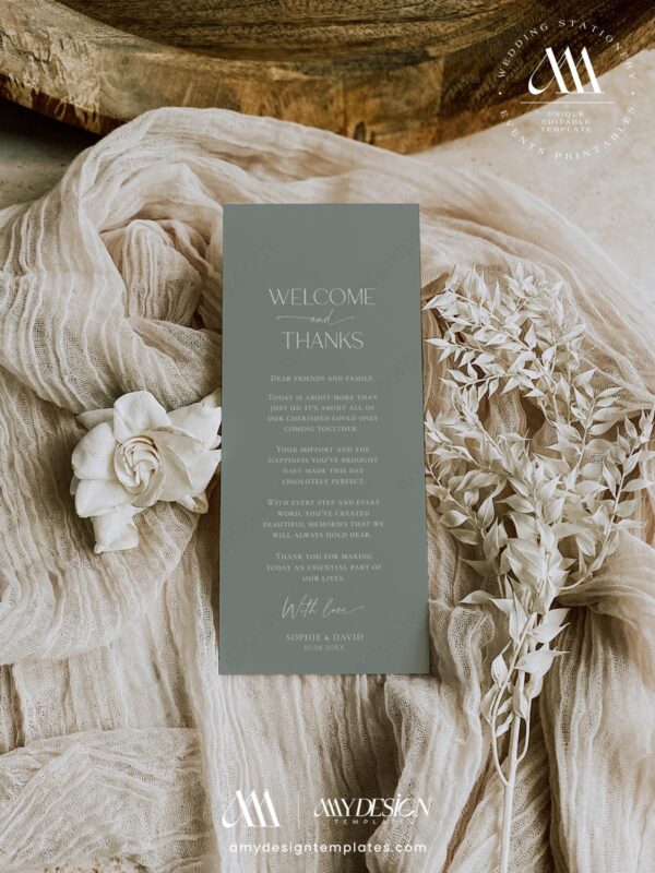 Sage Green Menu Thank You Place Card Printable | Menu Thank You Napkin ...