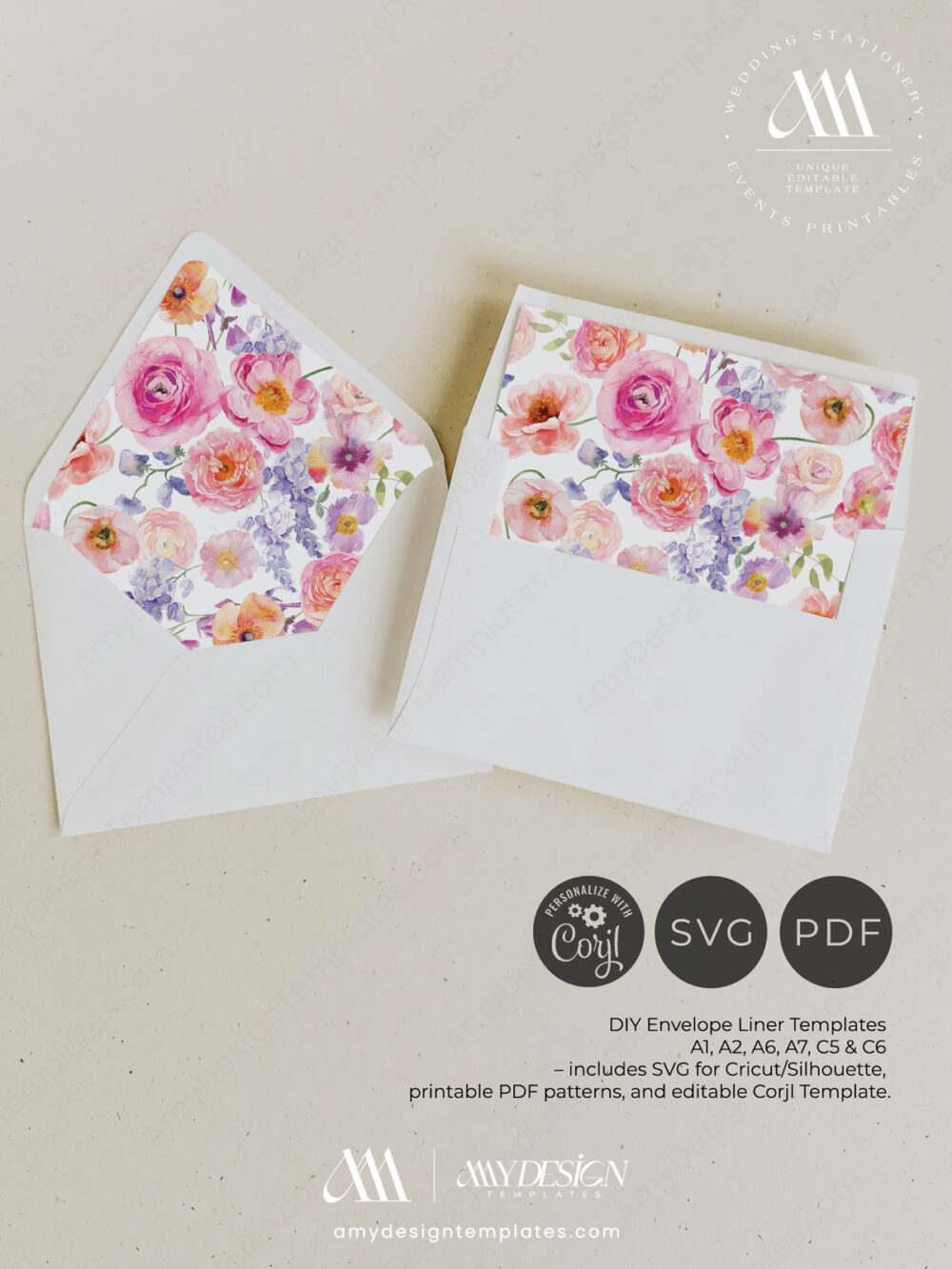 DIY Envelope Liner Template - Amy Design Templates
