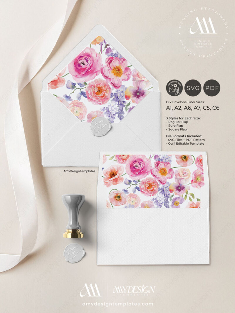 Colorful DIY Envelope Liner Template | Floral Envelope Liners | Flirty ...