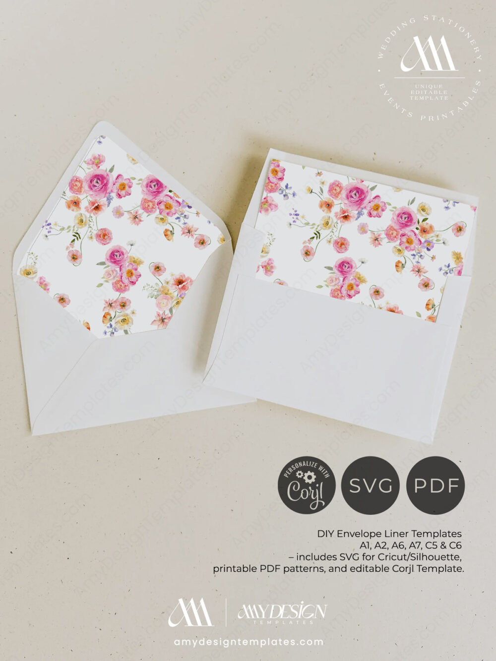 Bright Floral Envelope Liners Template | Colorful Flowers Envelope ...