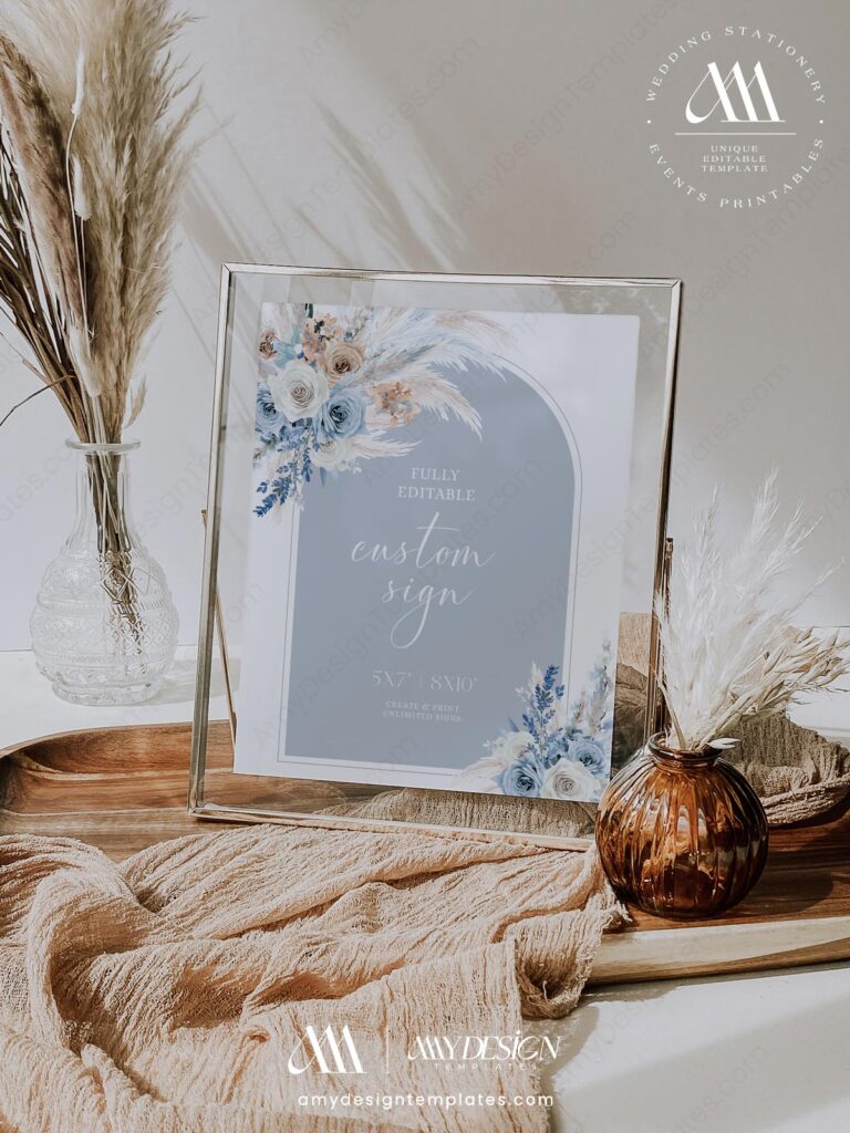 Boho Blue Custom Table Sign Printable | Boho Bridal Shower Sign Template