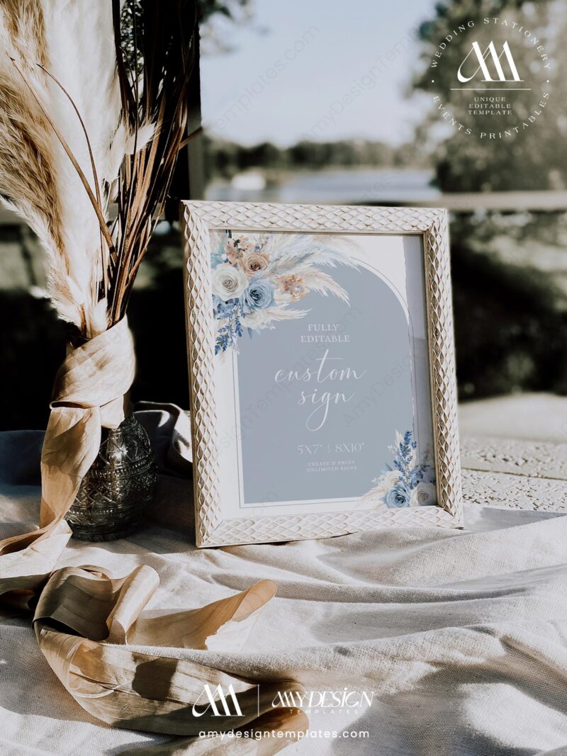 Boho Blue Custom Table Sign Printable | Boho Bridal Shower Sign Template