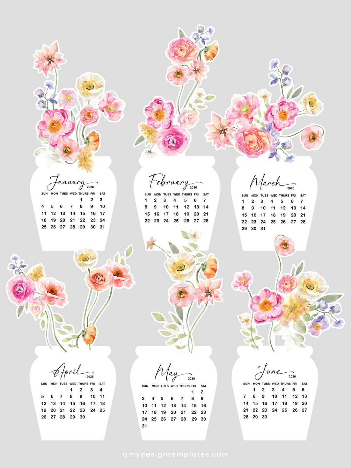 Free Floral Desk Calendar Printables | Amy Design