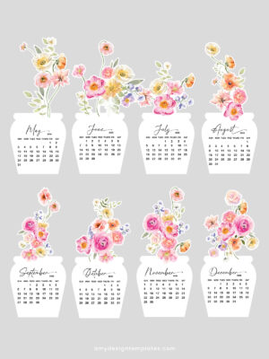 Free Printable PDF Desk Calendar Floral Design Colorful Flowers Vase 2026