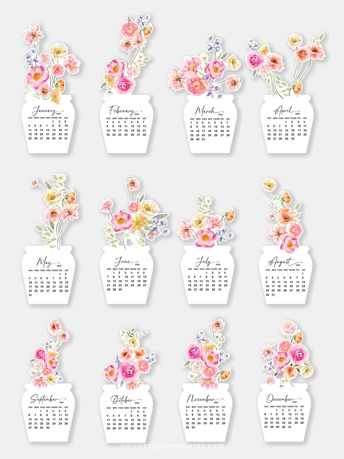 Free Floral Desk Calendar Printables | Amy Design