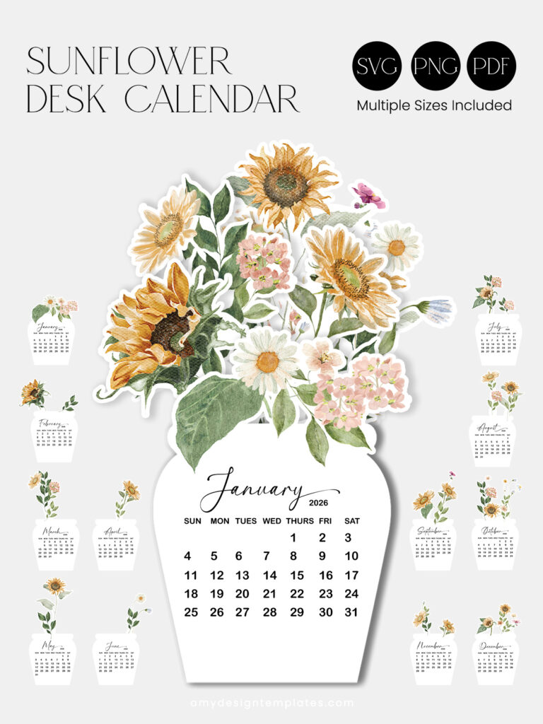 FREE Printable Sunflower Desk Calendar 2026: Instantly Download Your ...