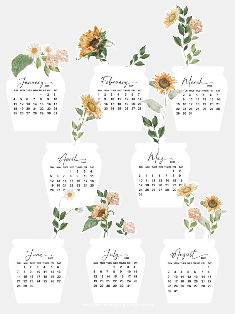 FREE Printable Sunflower Desk Calendar 2026: Instantly Download Your ...