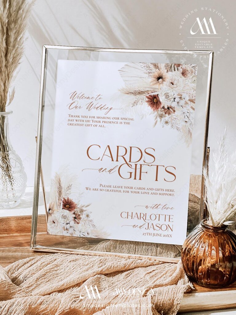 Cards And Gifts Sign Printable Template | Boho Wedding Simple Gift ...