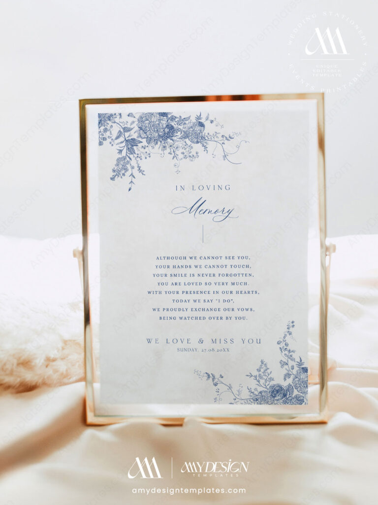 Printable Memorial Sign For Wedding | Blue Wedding Memory Sign Templates