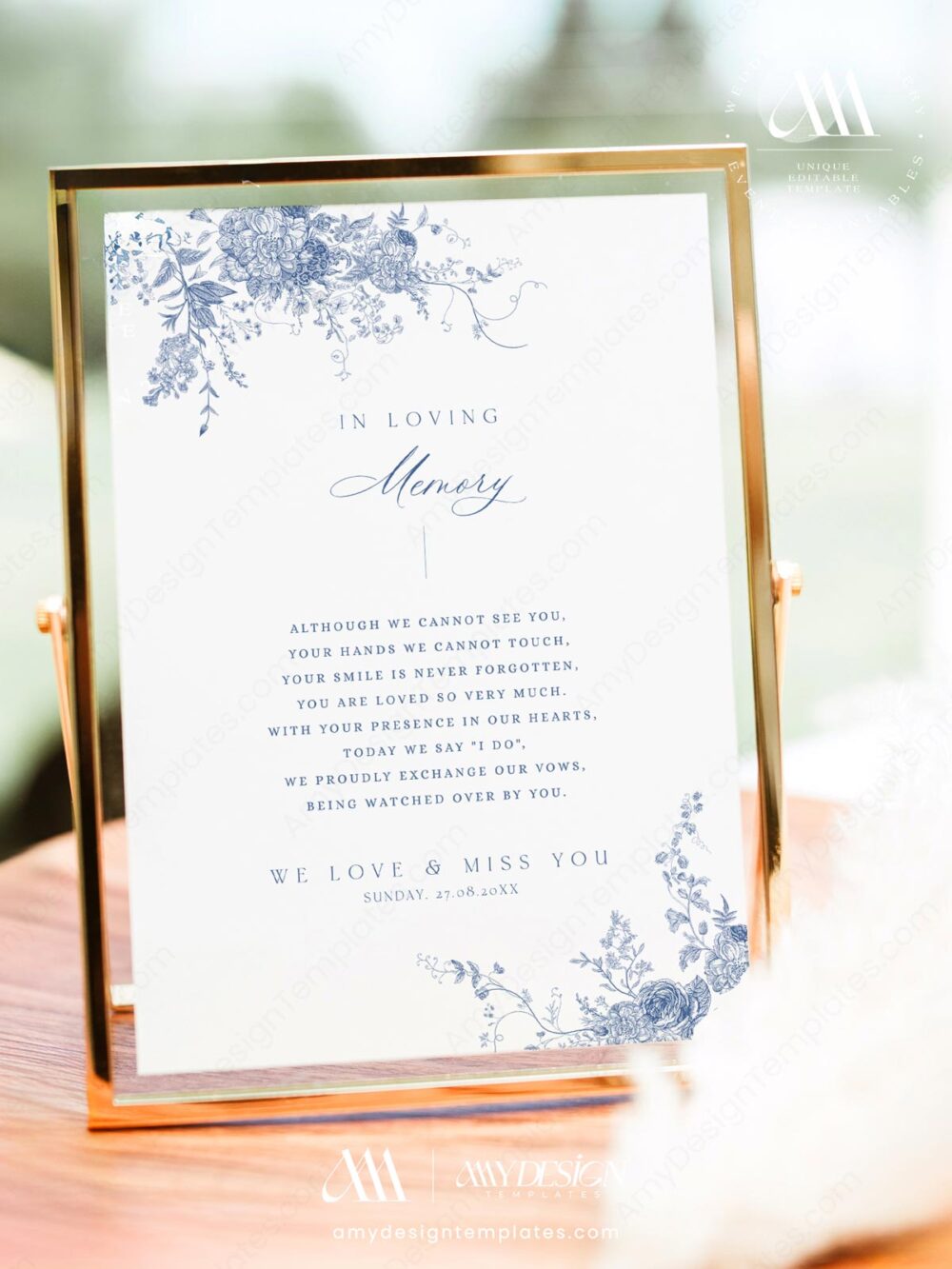 Printable Memorial Sign For Wedding | Blue Wedding Memory Sign Templates