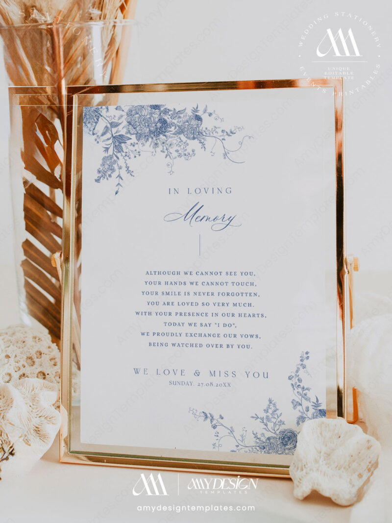 Printable Memorial Sign For Wedding | Blue Wedding Memory Sign Templates