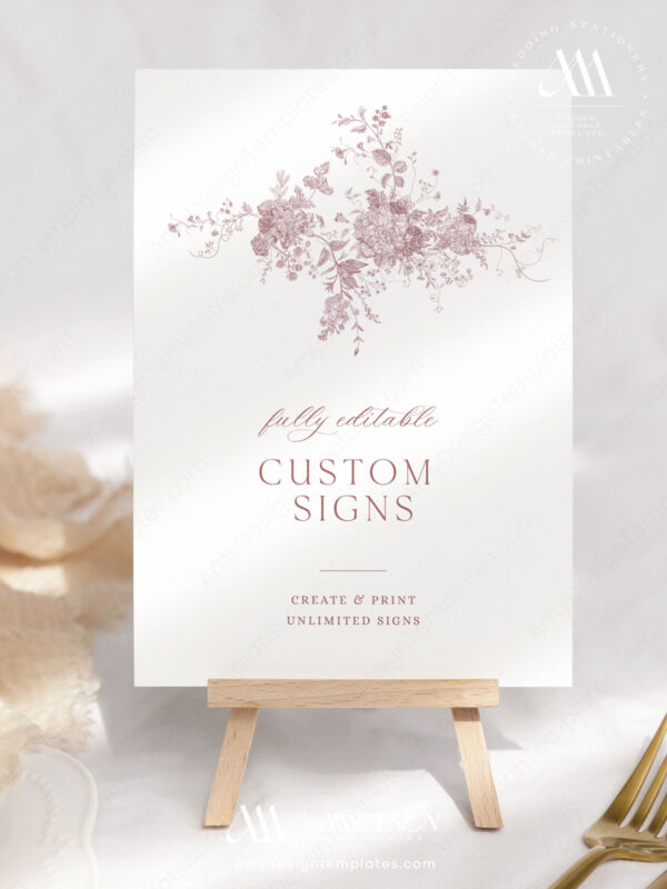 Editable Wedding Signs Template | French Toile Floral Table Sign Printable