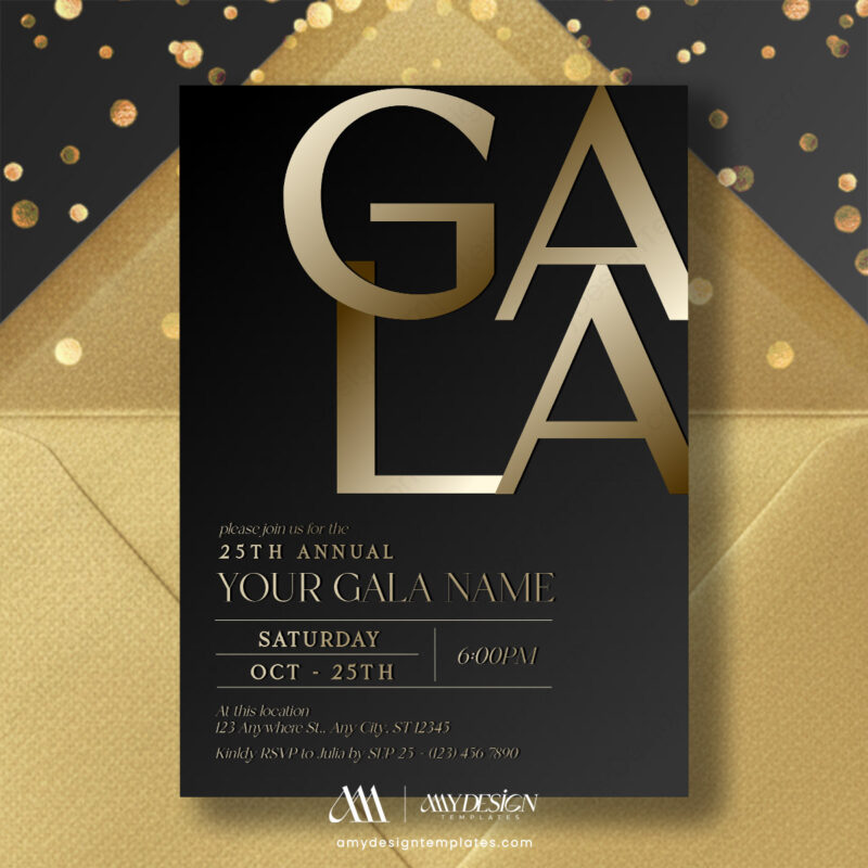 Bold Golden Gala Night Invitation Template Printable | Gala Dinner ...