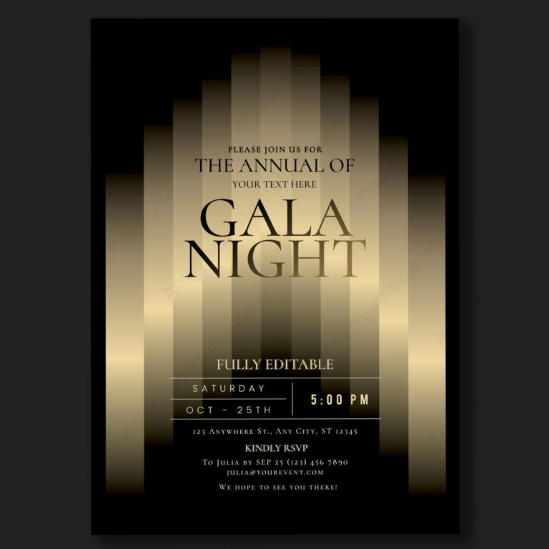 Golden Gala Invitation Template | Luxury Gala Dinner Party Invite Printable