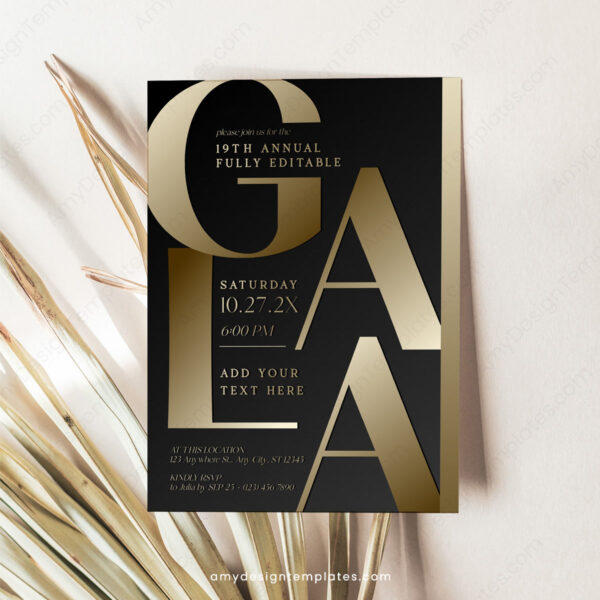 Elegant Gold And Black Gala Invitation Template | Printable Gala Dinner ...