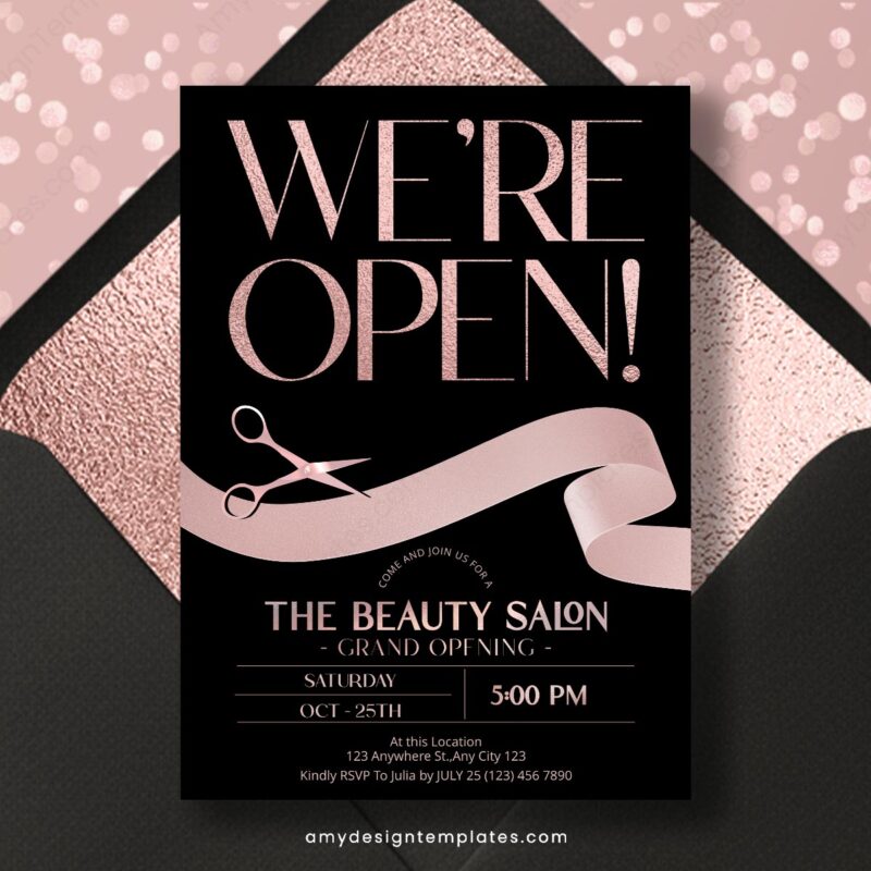 Luxury Rose Gold Grand Opening Invitation Template | Ribbon Cutting ...