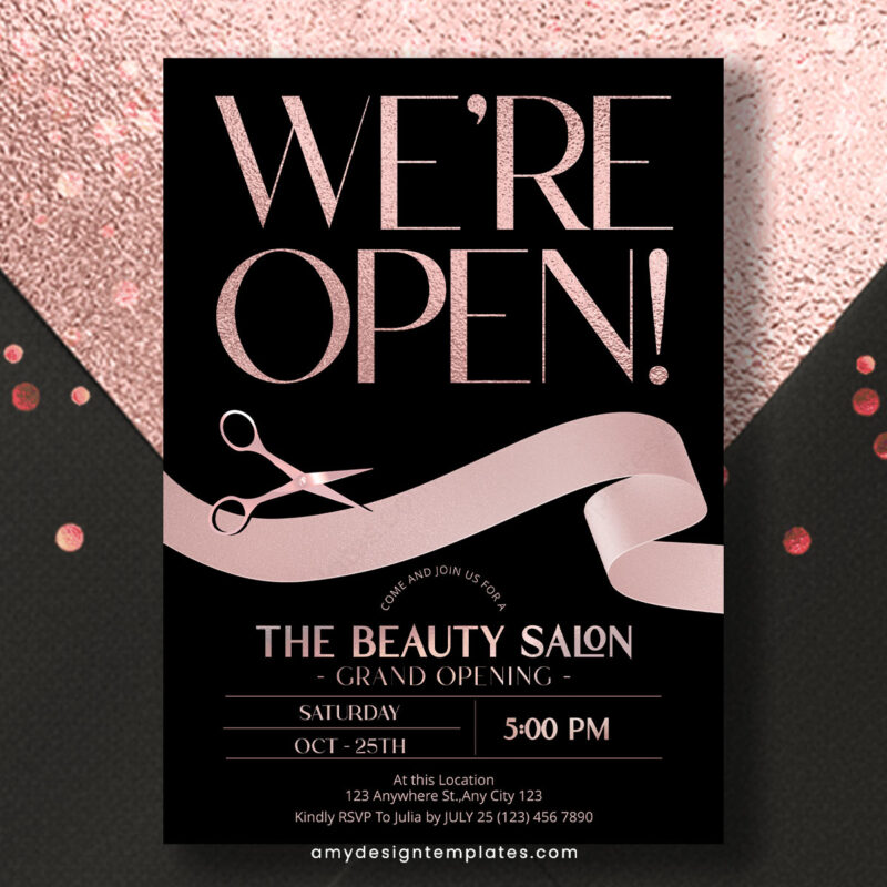 Luxury Rose Gold Grand Opening Invitation Template | Ribbon Cutting ...