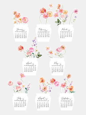 Free Printable Bright Flowers Vase Desk Calendar 2026