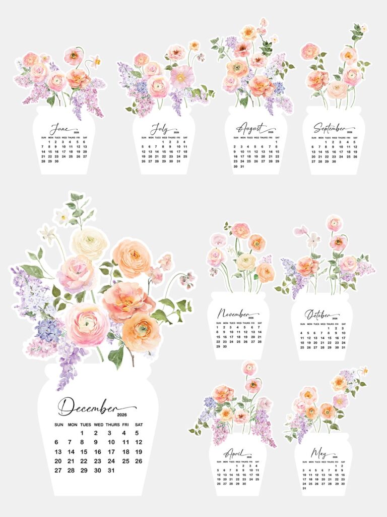 Free Printable 2026 Floral Desk Calendar Download: Peach & Purple ...