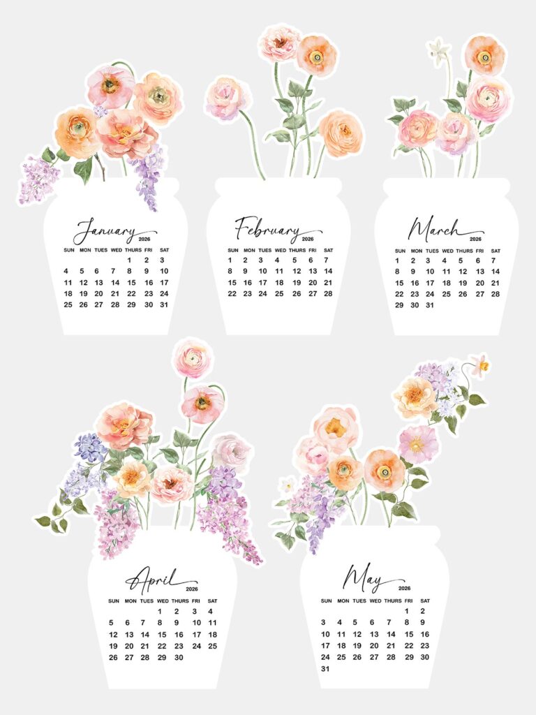 Free Printable 2026 Floral Desk Calendar Download: Peach & Purple ...