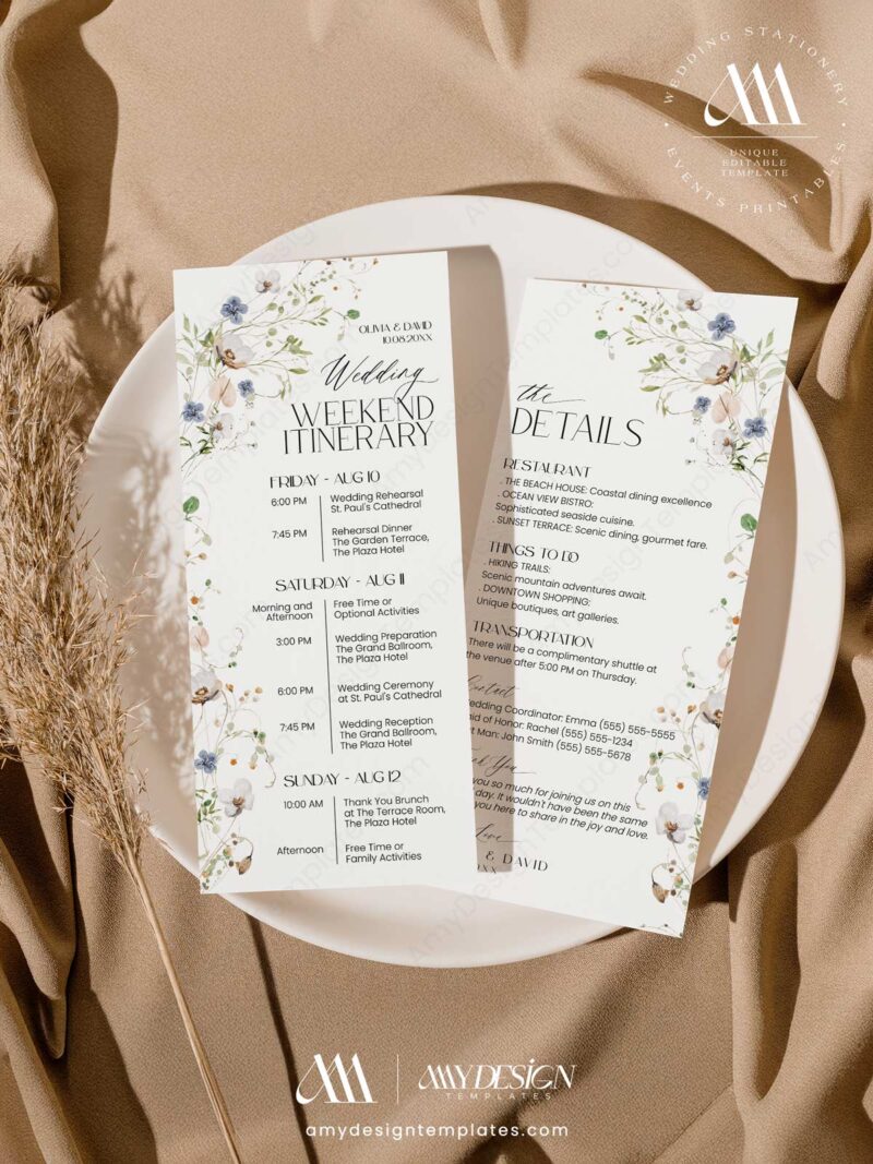 Wedding Weekend Events Editable Printable | Wildflower Wedding Order Of ...