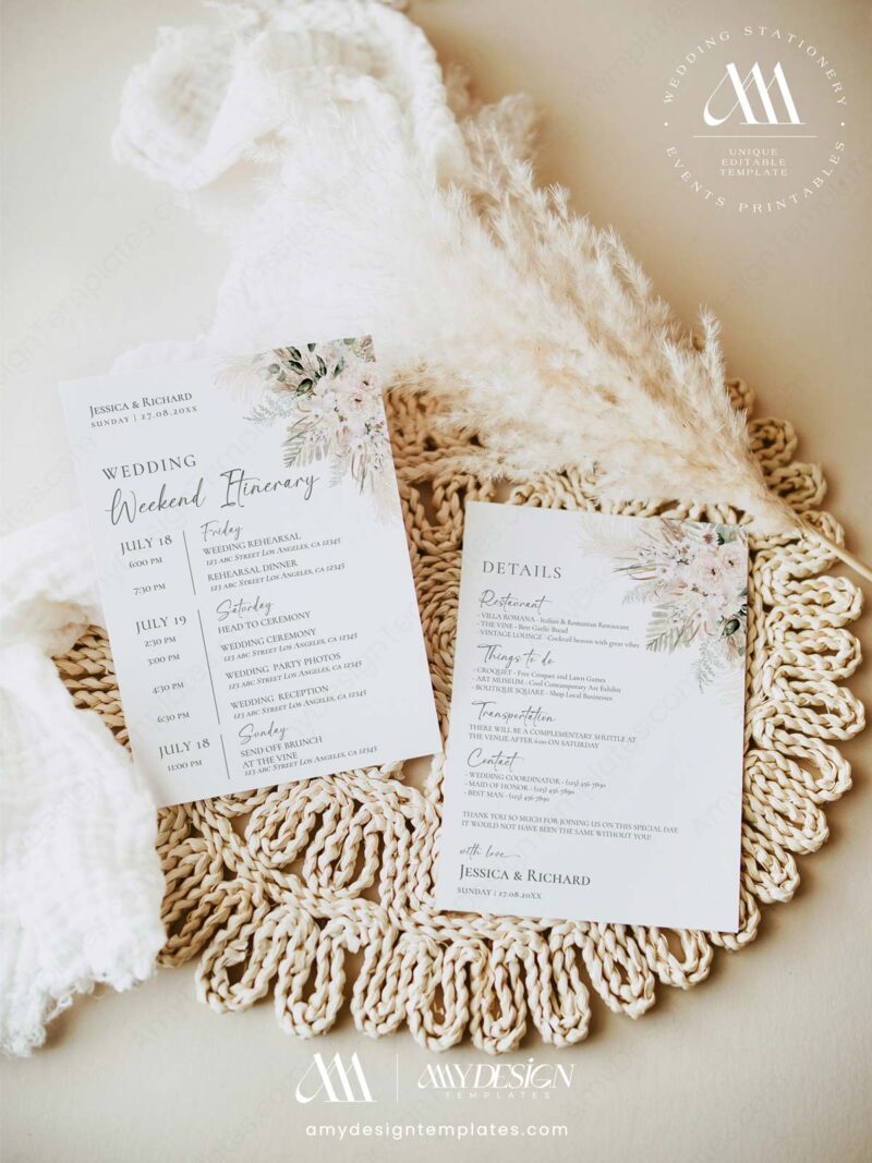 Greenery Wedding Itinerary Template Edit | Boho Wedding Schedule Events ...