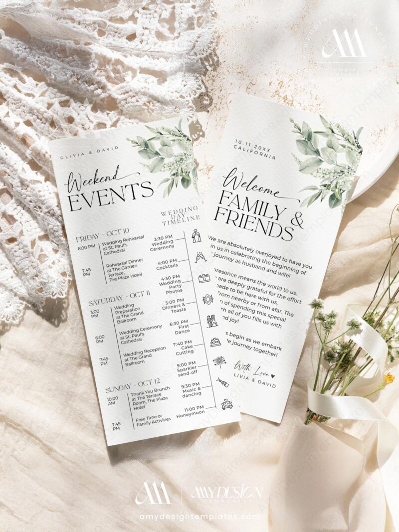 Printable Wedding Welcome Bag Note Timeline Schedule Template | Wedding ...