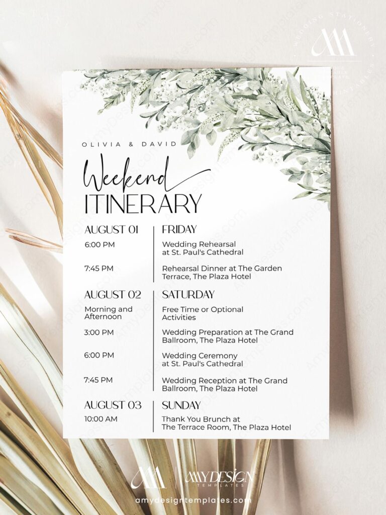 Wedding Itinerary For Guests | Weekend Wedding Itinerary Template