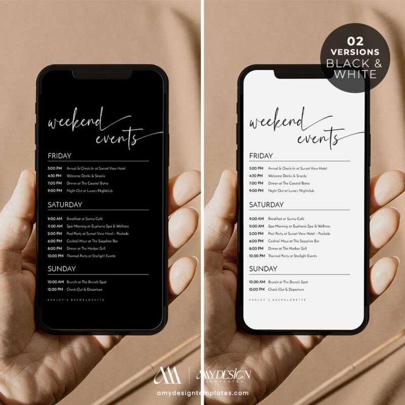 Bachelorette Schedule Weekend Itinerary Printable | Timeline Schedule ...