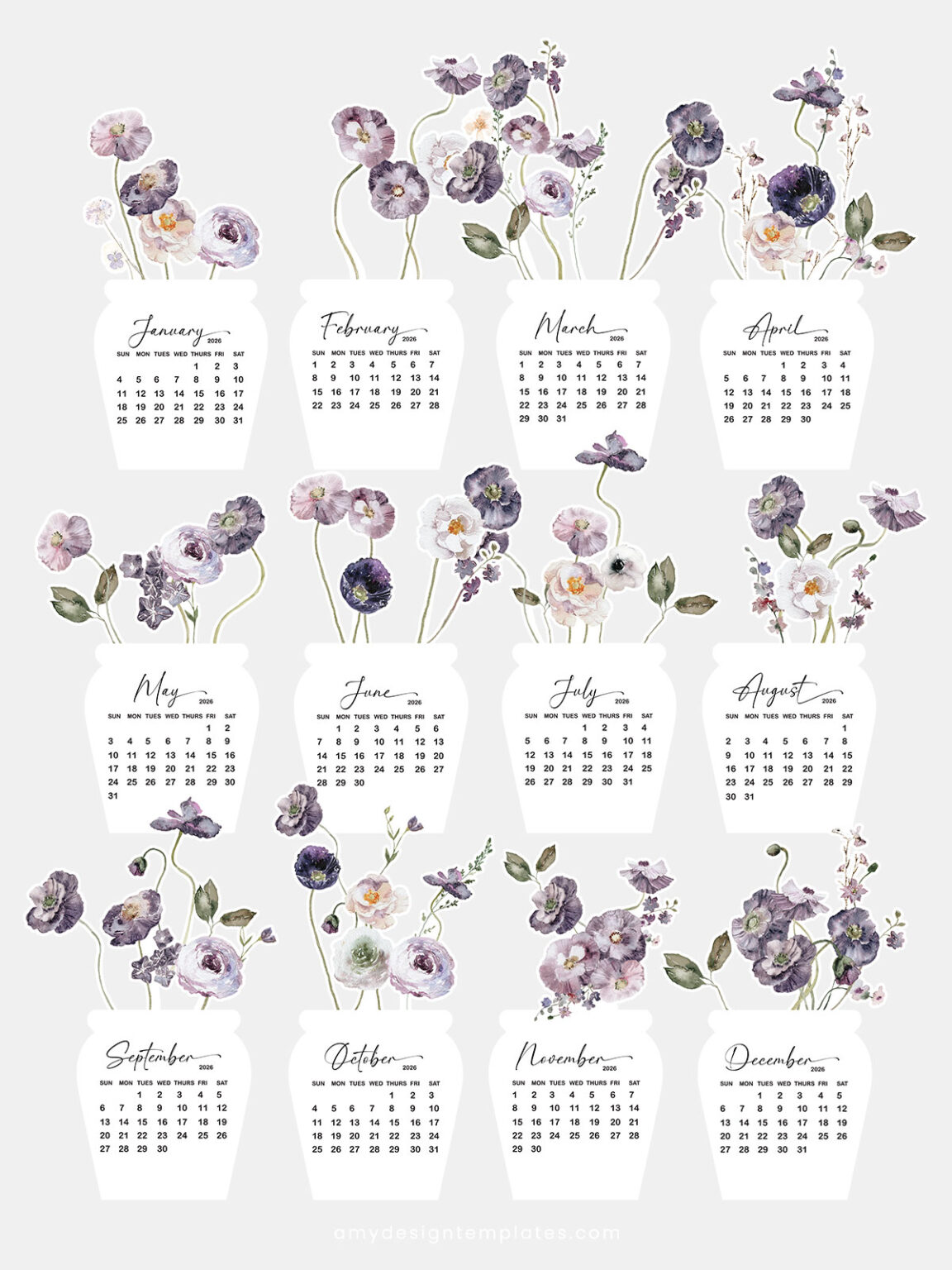 Free Floral Desk Calendar Printables | Amy Design