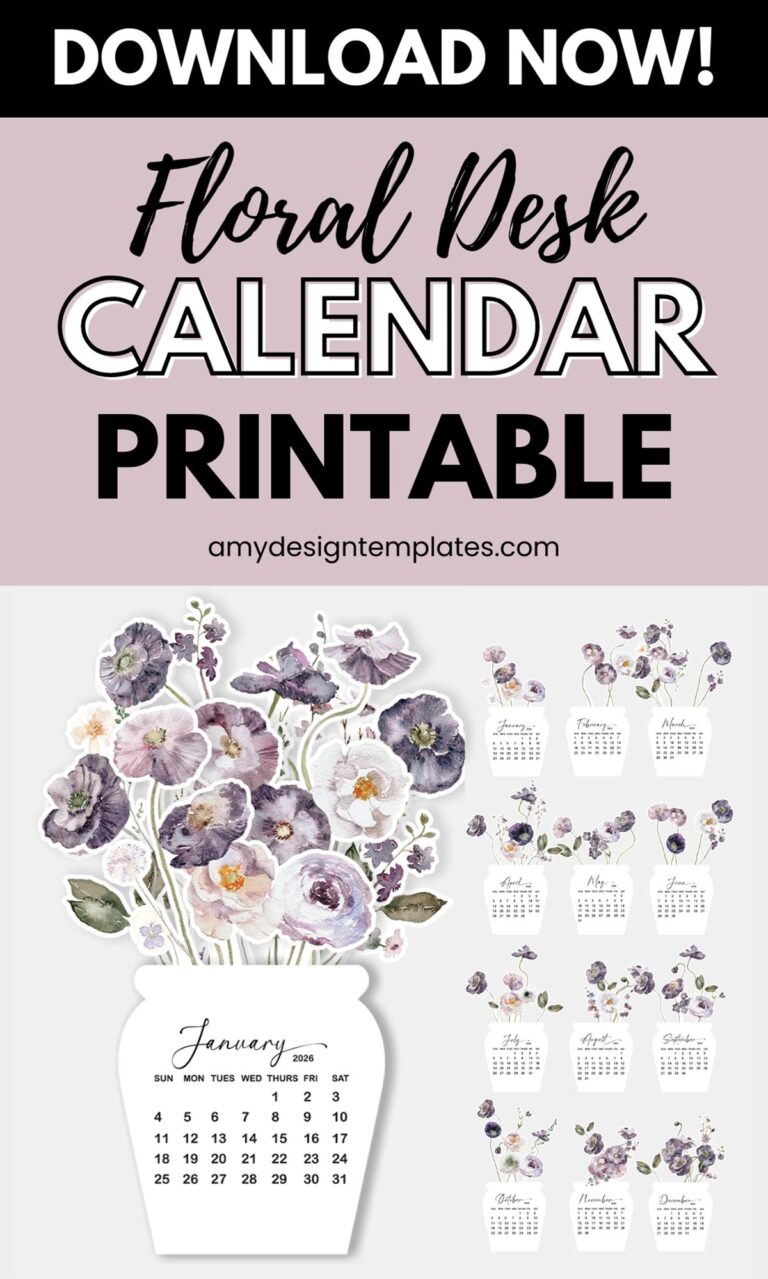 Free Printable Flowers Vase Desk Calendar Violet Purple Poppy ...