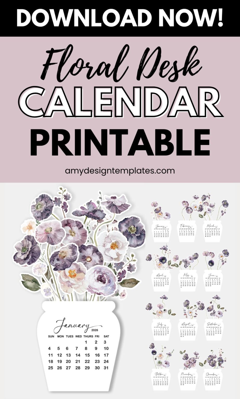 Free Floral Desk Calendar Printables | Amy Design